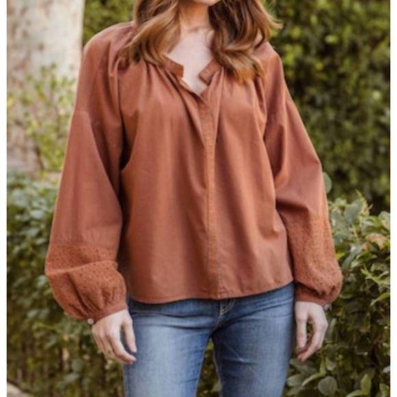 Red Haute | Tops | New Red Haute Poplineyelet Blouse In Wet Earth ...